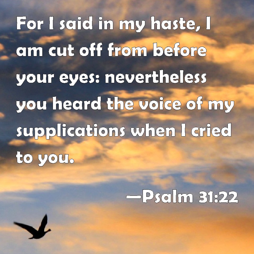 Psalm 31 22 For I Said In My Haste I Am Cut Off From Before Your Eyes